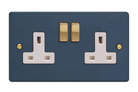 Varilight 13a 2 Gang 2 Pole Switched Socket Midnight Blue With White