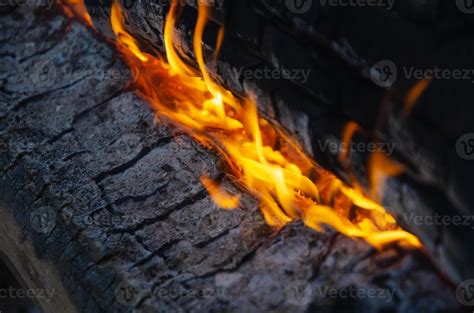 A Long And Weakly Burning Smoldering Fire Made Of Logs 15953529 Stock