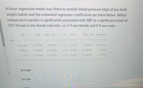 Solved A Linear Regression Model Was Fitted To Systolic