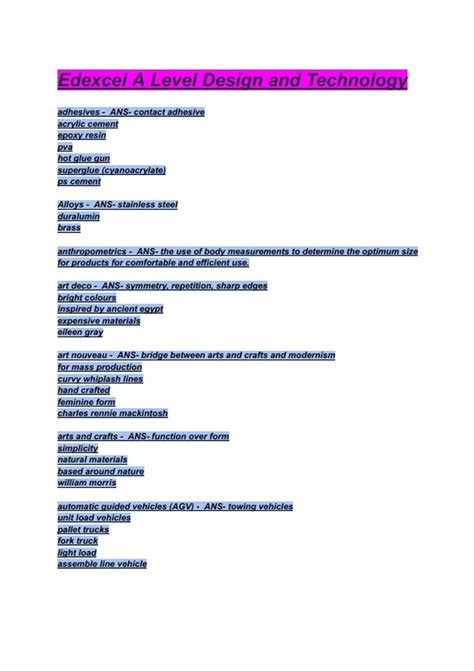 Edexcel A Level Design And Technology Exam Questions With Correct