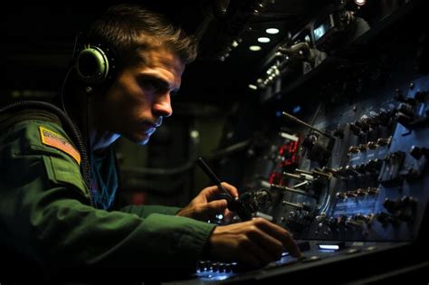 Premium Ai Image Submarines Sonar Operator Listening For Underwater Signals Generative Ai