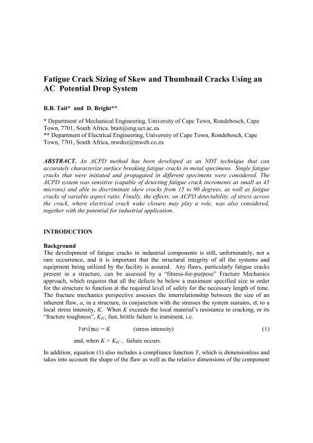 Fatigue Crack Sizing Of Skew And Thumbnail Cracks Using An Ac
