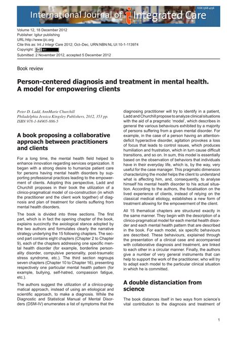 Pdf Person Centered Diagnosis And Treatment In Mental Health A Model