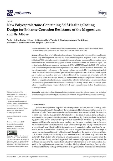 Pdf New Polycaprolactone Containing Self Healing Coating Design For
