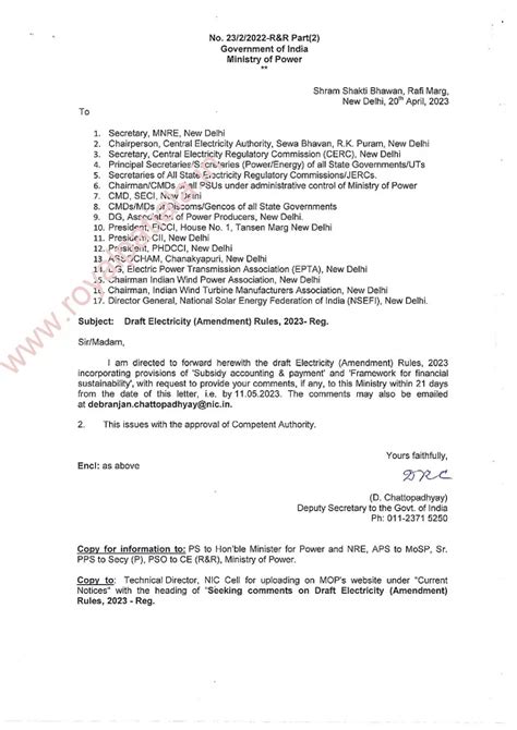 Ministry Of Power Invites Comments On Draft Amendment Rules2023 From