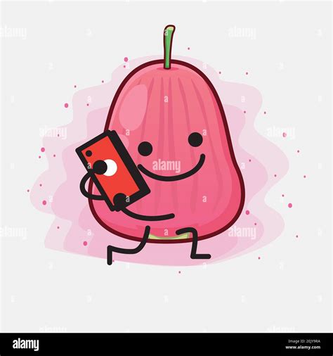 Vector Illustration Of Java Apple Fruit Character With Cute Face Simple Hands And Leg Line Art