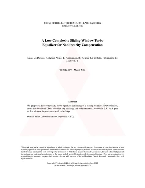 Pdf A Low Complexity Sliding Window Turbo Equalizer For Nonlinearity Compensation