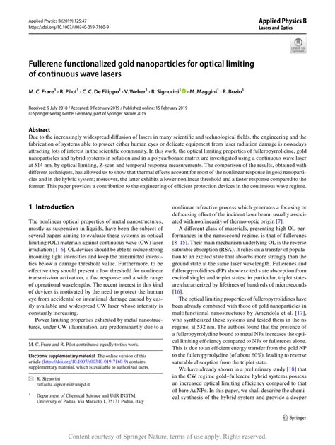 Fullerene Functionalized Gold Nanoparticles For Optical Limiting Of Continuous Wave Lasers