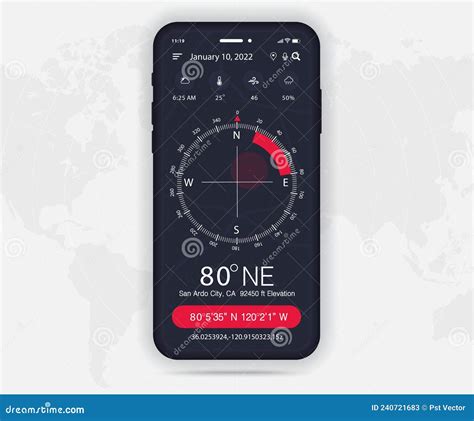 Compass App Ui Ux Gui Concept Map Gps App On Screen Smartphone