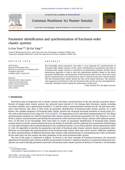 Pdf Parameter Identification And Synchronization Of Fractional Order Chaotic Systems