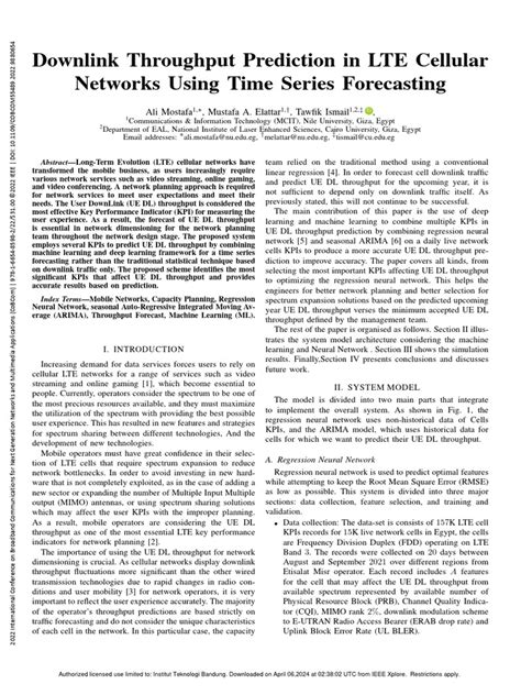 Downlinkthroughputpredictioninltecellularnetworksusingtimeseriesforecasting Pdf