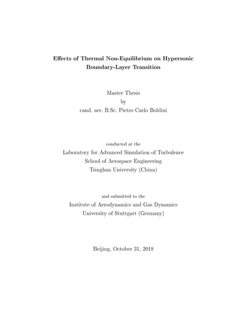 Pdf Effects Of Thermal Non Equilibrium On Hypersonic Boundary Layer Transition