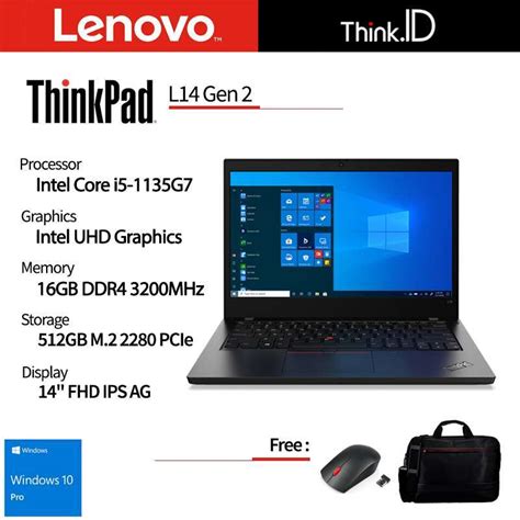 Jual Lenovo Thinkpad L14 Gen2 I5 1135g7 16gb 512gb 14ips Win10 Pro Di