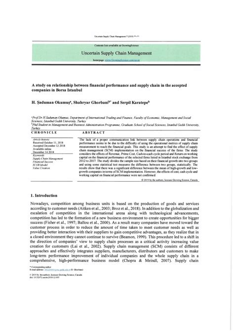 Pdf Uncertain Supply Chain Management