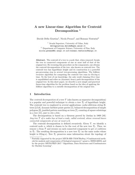 Pdf A New Linear Time Algorithm For Centroid Decomposition