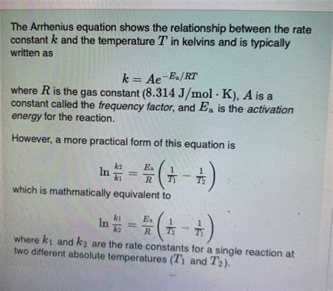 Solved The Arrhenius Equation Shows The Relationship Between