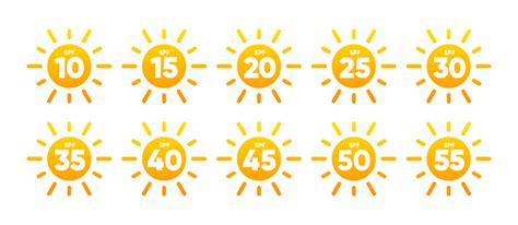 자외선 차단제 포장을 위한 Spf 자외선 차단 아이콘 모음 Uva 및 Uvb Spf 10 15 20 25 30 35 40 45 50 플러스 Uv 보호 크림 포장 라벨 또는