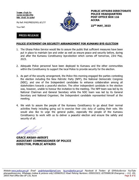 Ghana Police Service On Twitter POLICE STATEMENT ON SECURITY ARRANGEMENT FOR KUMAWU BYE ELECTION