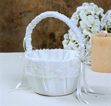 Ivory Satin And Lace Flower Girl Basket Wedding Accessory