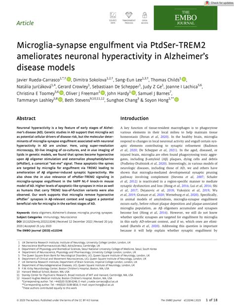 Pdf Microglia Synapse Engulfment Via Ptdser Trem2 Ameliorates