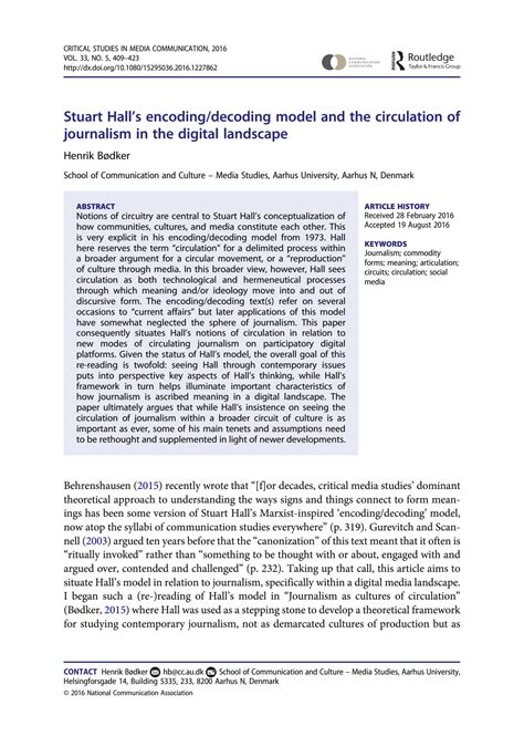 Solution Stuart Hall S Encoding Decoding Model And The Circulation Of Journalism In The Digital
