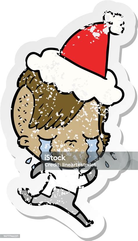 산타 모자를 쓰고 우주 옷을 입고 우는 소녀의 손으로 그린 고민 스티커 만화 낙서 드로잉에 대한 스톡 벡터 아트 및 기타 이미지 낙서 드로잉 데칼 등장인물 Istock
