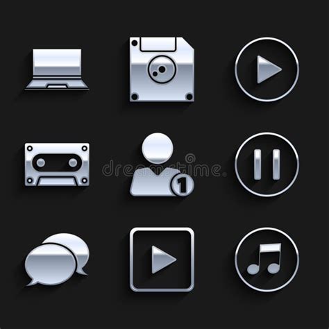 Set Add To Friend Play In Square Music Note Tone Pause Button