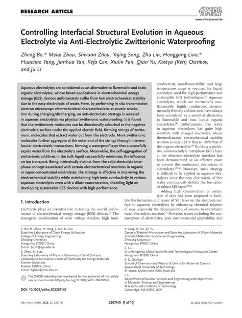 Controlling Interfacial Structural Evolution In Aqueous Electrolyte Via Anti‐electrolytic
