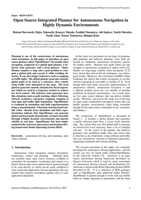 Pdf Open Source Integrated Planner For Autonomous Navigation In Highly Dynamic Environments