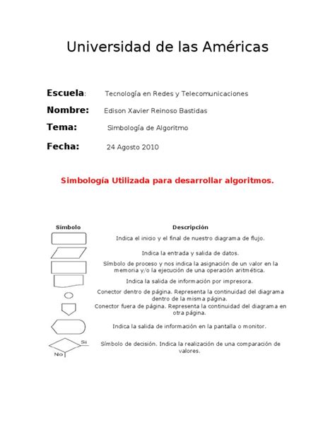 Simbologia Para Desarrollar Algoritmos Pdf Tecnología