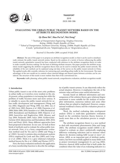 Pdf Evaluating The Urban Public Transit Network Based On The Attribute Recognition Model