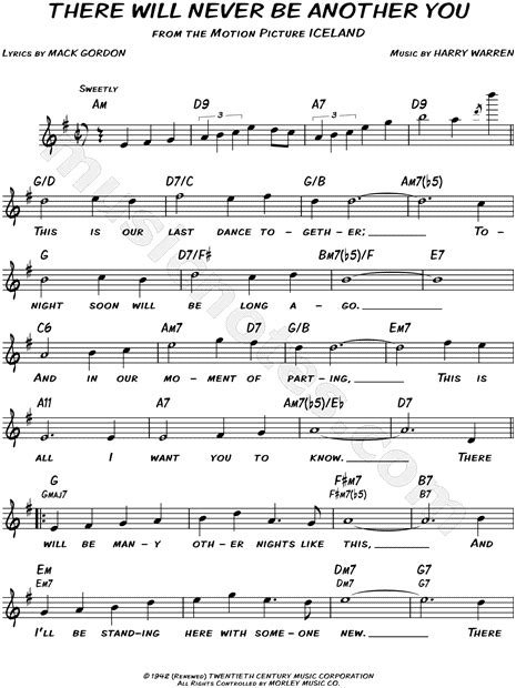 There Will Never Be Another You From Iceland Sheet Music Leadsheet