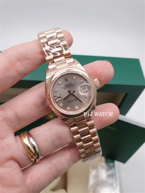 New Rolex Lady Datejust 28mm Everose Gold Sundust 17 Diamond President