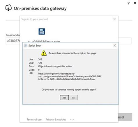 On Premises Data Gateway Auto Login Script Error Microsoft