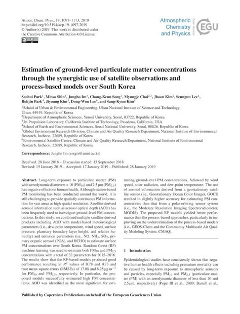 Pdf Estimation Of Ground Level Particulate Matter · Midity And