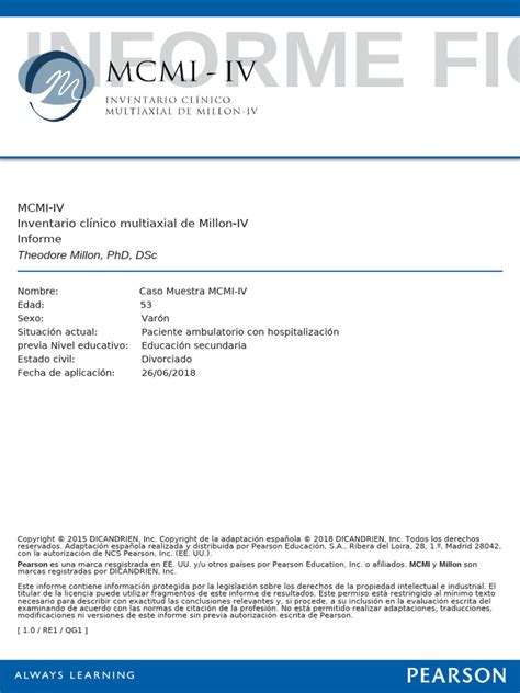 Informe Ficticio Mcmi Iv Pdf Derechos De Autor Ansiedad