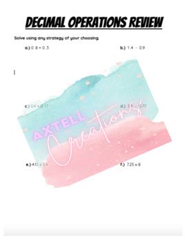 Decimal Operations Review Pre Test Summative By Axtell Creations