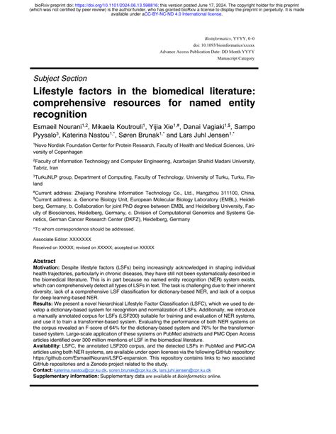 Pdf Lifestyle Factors In The Biomedical Literature Comprehensive Resources For Named Entity