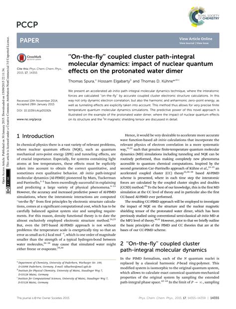 Pdf On The Fly Coupled Cluster Path Integral Molecular Dynamics Impact Of Nuclear Quantum