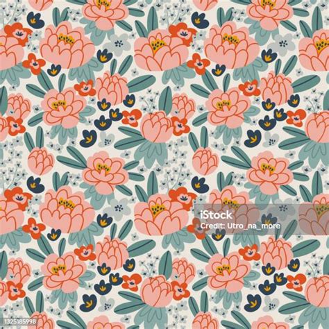 손으로 그린 스타일의 플로럴 매끄러운 패턴 분홍색 색상의 아름다운 꽃 벡터는 모란과 함께 배경을 반복합니다 벽지 직물 또는