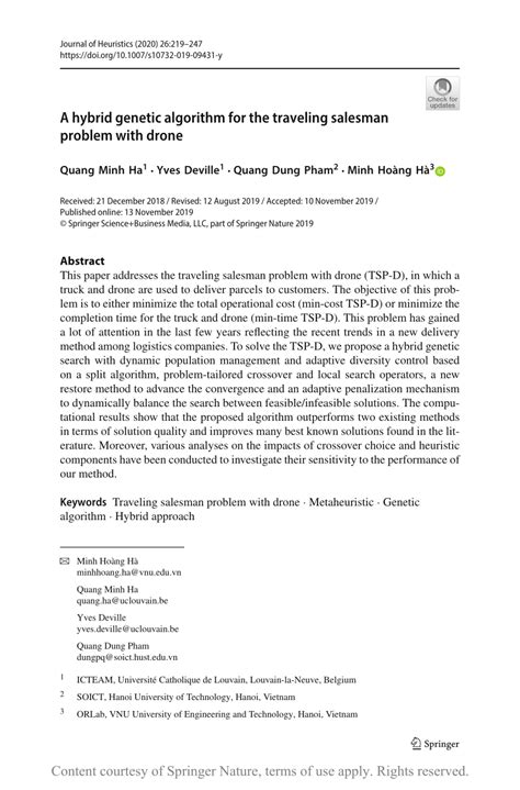 A Hybrid Genetic Algorithm For The Traveling Salesman Problem With Drone Request Pdf