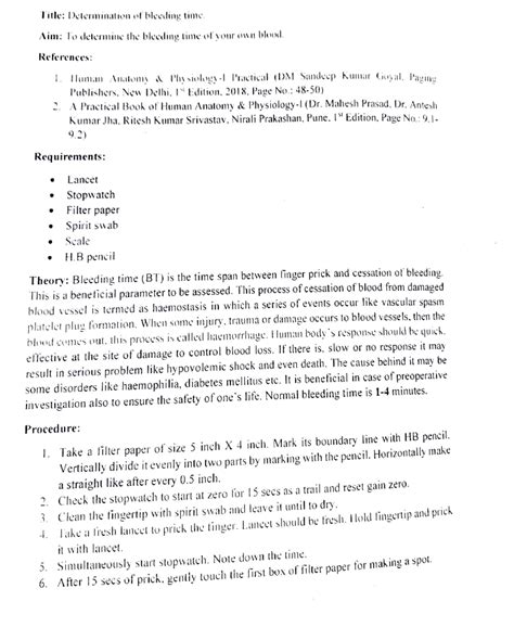 Bleeding Time Determination Practical Guide For Anatomy Physiology I