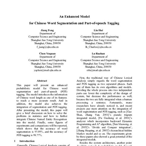 An Enhanced Model For Chinese Word Segmentation And Part Of Speech