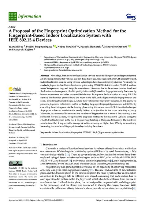 Pdf A Proposal Of The Fingerprint Optimization Method For The Fingerprint Based Indoor