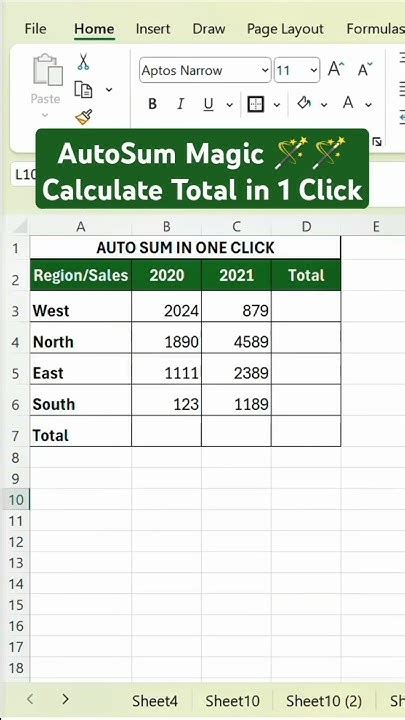 Autosum Trick In Excel Calculate Total In 1 Click Excelshorts Excel Shorts Youtube