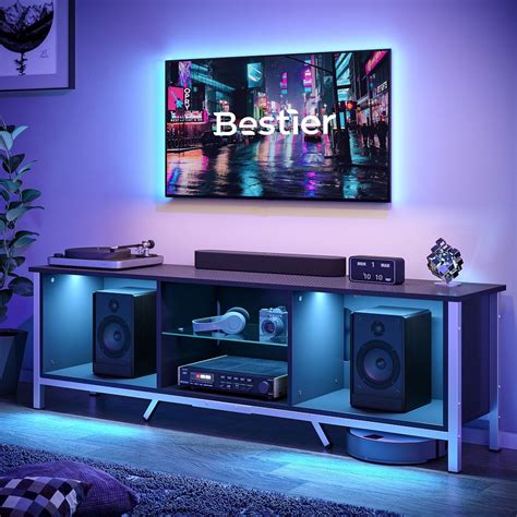 Bestier 70 Led Tv Stand For Tvs Up To 80 With Cabinet And Open Shelves