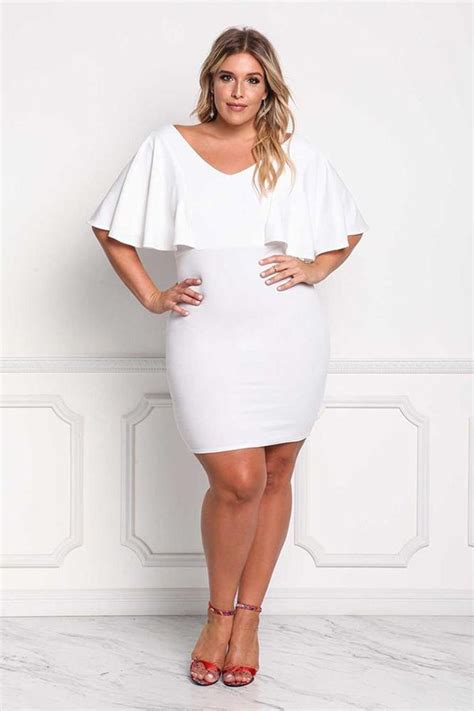 Hualong Sexy V Neck Fitted Plus Size White Dress Online Store For