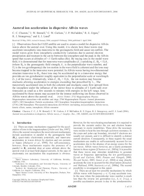 Pdf Auroral Ion Acceleration In Dispersive Alfvén Waves