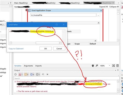 Excel Application Scope Weird Error Not Reading Filename From