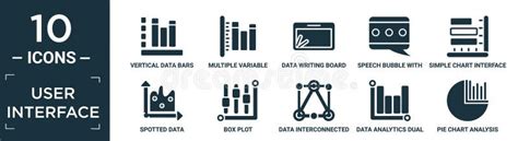 Filled User Interface Icon Set Contain Flat Vertical Data Bars